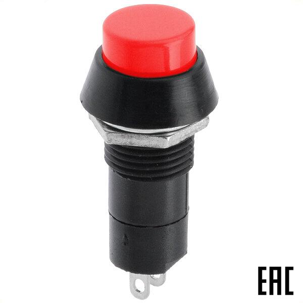 Выключатель кнопочный PBS-11b красный 250В 3А 1з без фиксации 64360 Ruichi (19 шт. в комплекте)