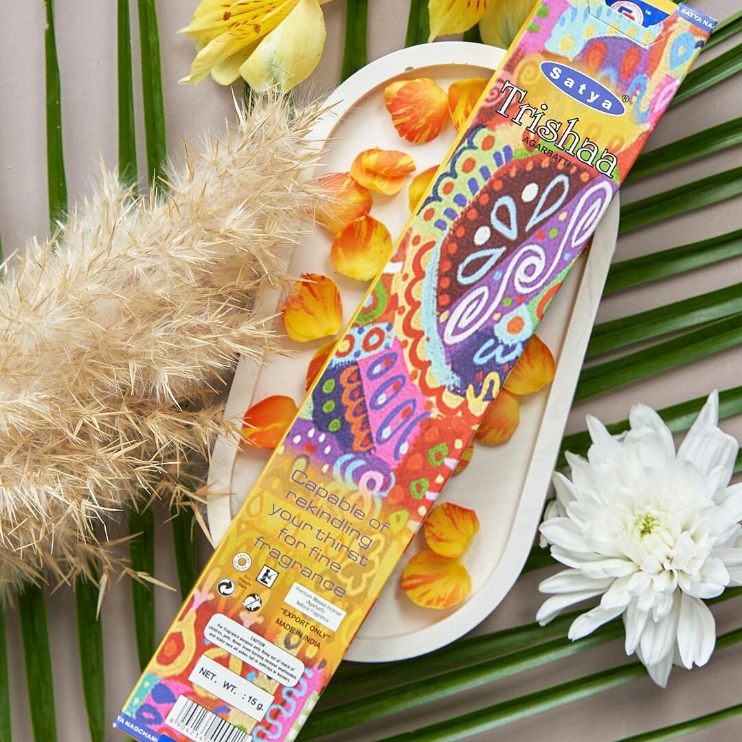 Индийские благовония Сатья Триша (Satya Trishaa) натуральные ароматические палочки для дома, йоги, медитации, релакса, очистки воздуха и ароматерапии 15 гр