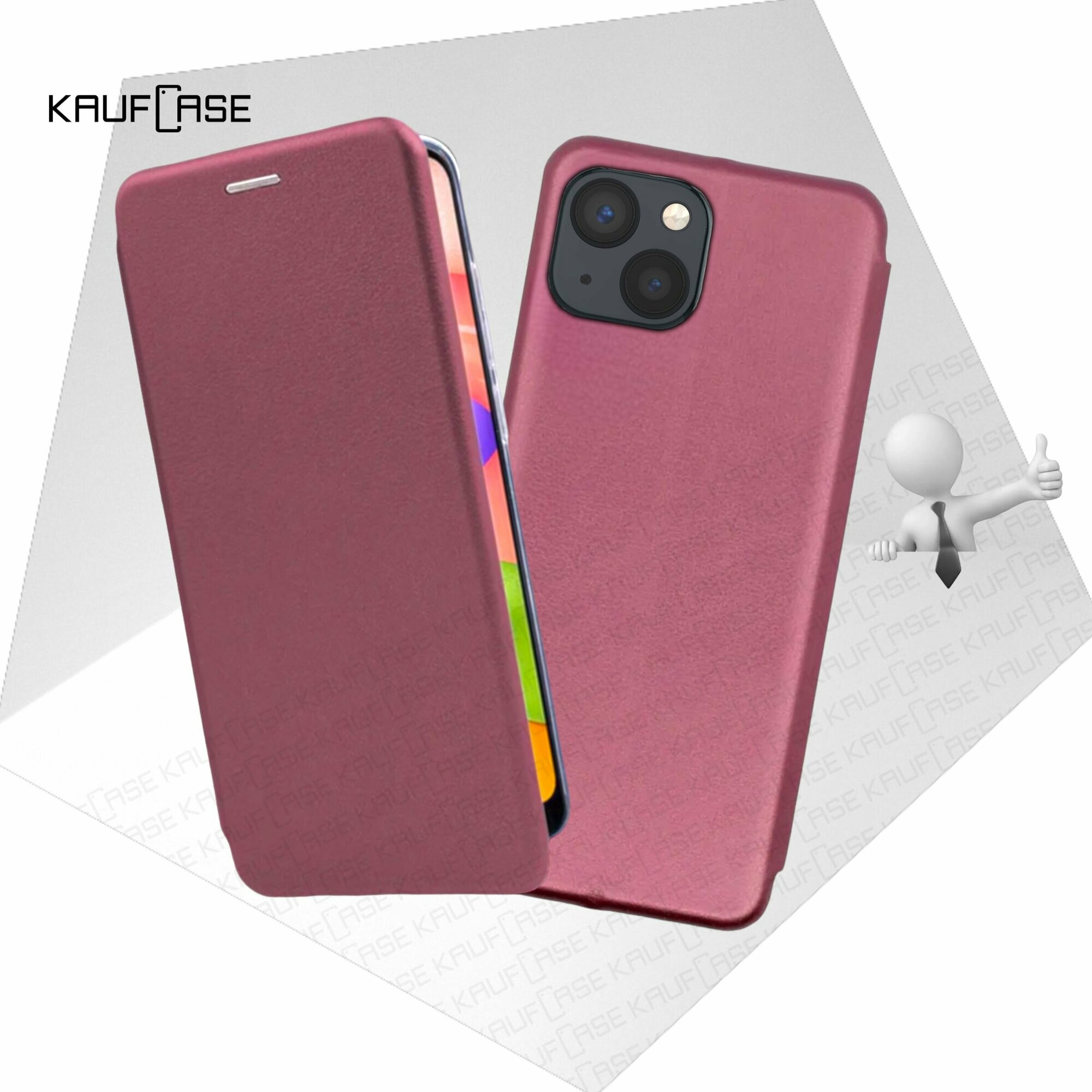 Чехол книжка KaufCase для телефона Apple iPhone 13 (6.1"), бордовый. Трансфомер