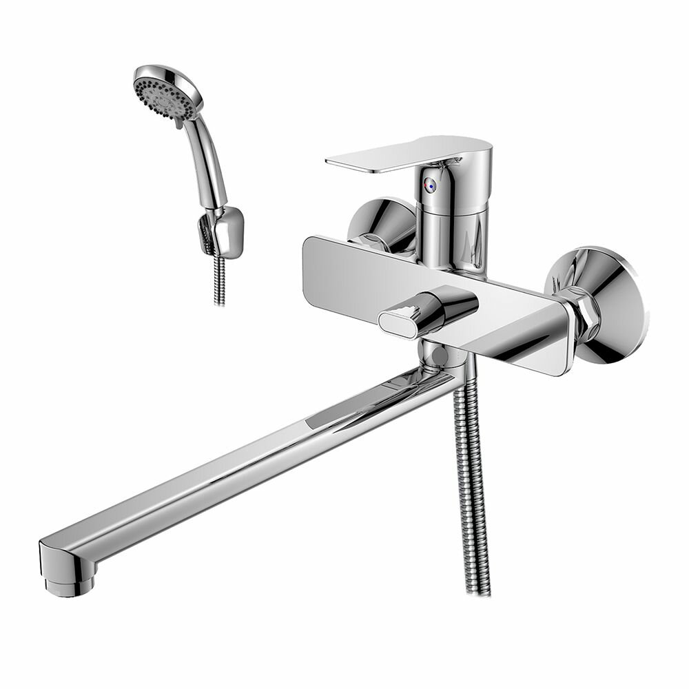 Смеситель для ванны ROSSINKA RS27 длинный излив с набором для душа хром
