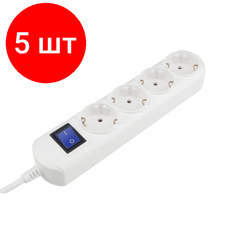 Комплект 5 штук, Удлинитель Power Cube 1.5 м, 4р с/з, с выкл.10А бел. (PC-4B-1.5M)