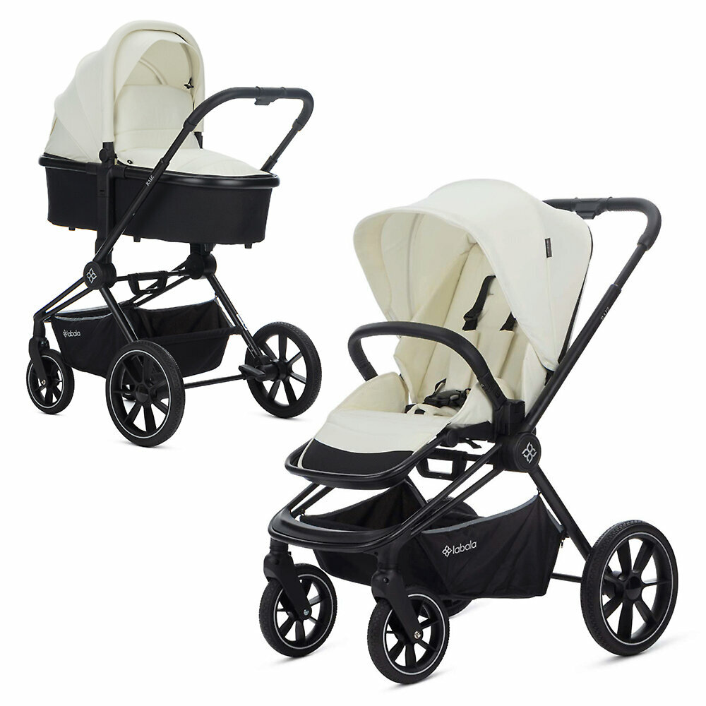 Детская коляска 2 в 1 Labala Raiz Lite Line (White/Black), черная рама