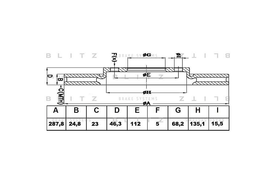 BLITZ BS0129 диск тормозной передний вентилируемый Audi (Ауди) 100 / a4 / a6 90- bs0129