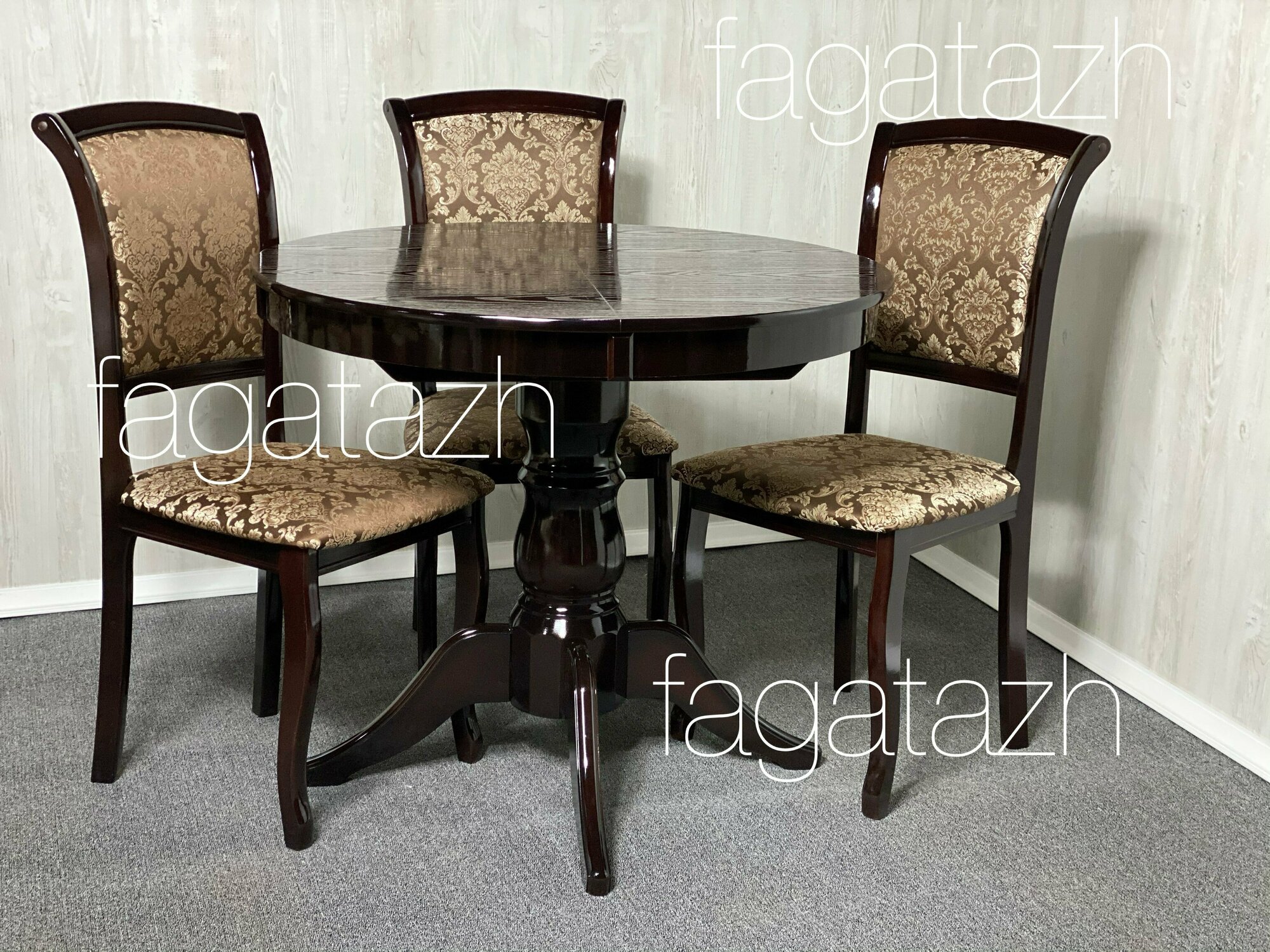 Обеденная группа, круглый раздвижной стол 90 см и стулья, МДФ/дерево, 3 шт