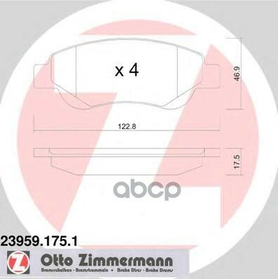 Колодки ПЕР CIT C1/PGT 107/TOY AYGO 1.0/1.4HDI 05- шт. Zimmermann арт. 23959.175.1