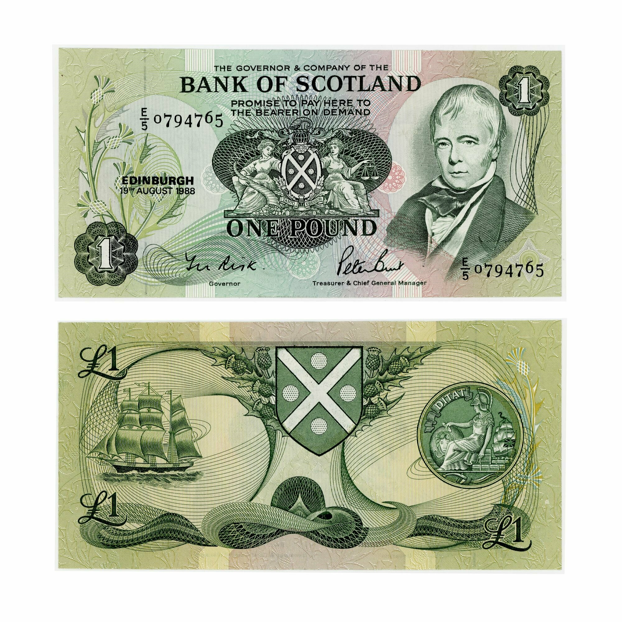 Банкнота Шотландия 1 фунт ONE POUND 1988 год Extremely Fine (XF) Pick 111