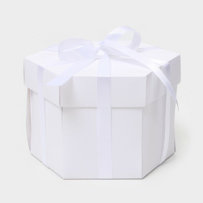 Коробка - сюрприз раскладушка, белая, с лентой и двойным скотчем для сборки, 19×13 см