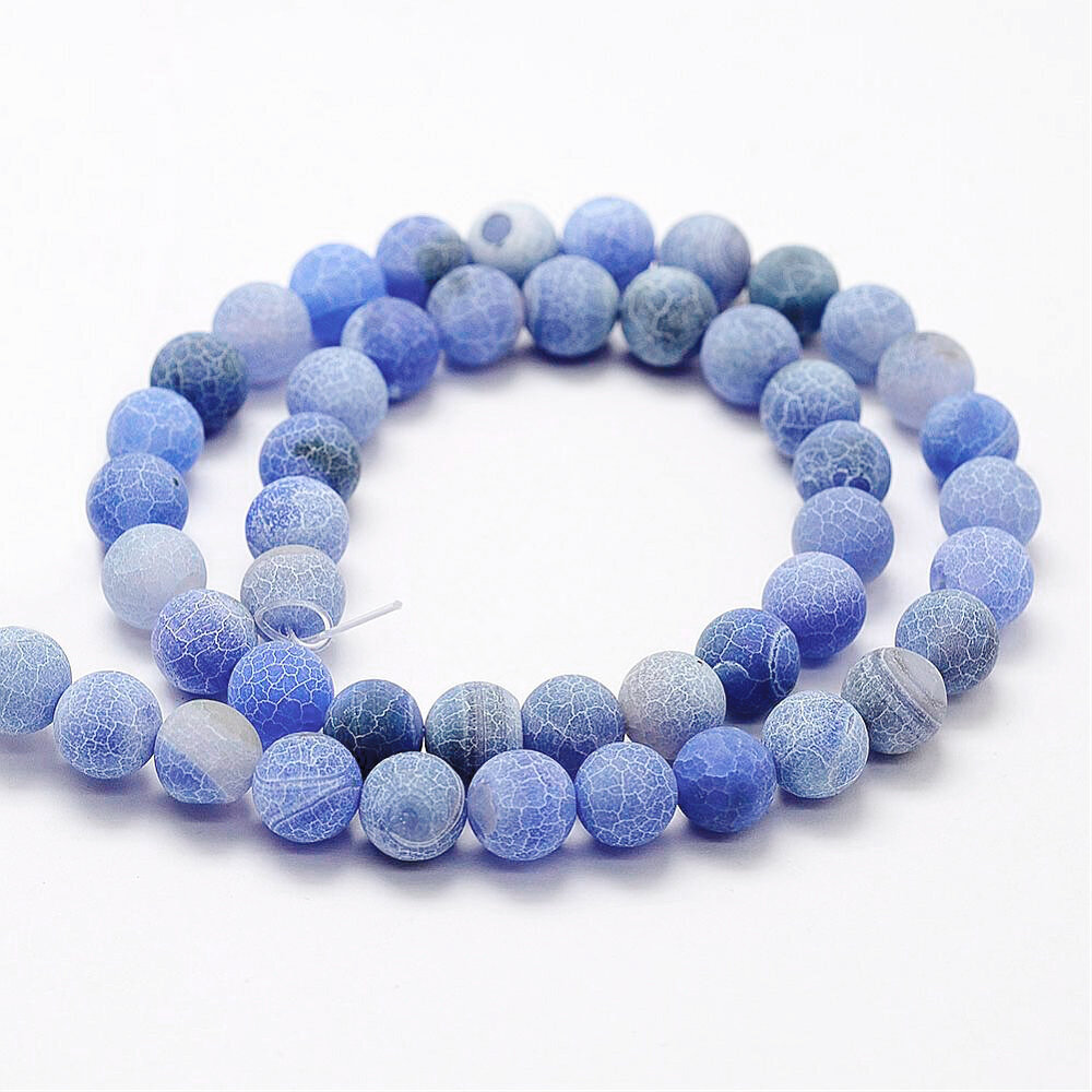 Бусины каменные, агат вены дракона, матовые синие, 6мм, 60 шт, низка