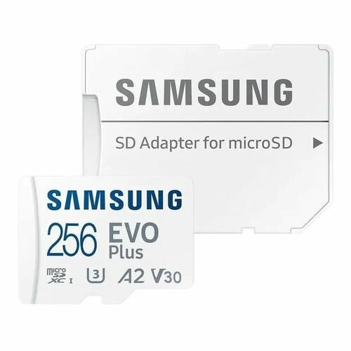 Карта памяти microSDXC UHS-I U3 Samsung EVO Plus 256 ГБ, 160 МБ/с, Class 10, MB-MC256SA, 1 шт, переходник SD
