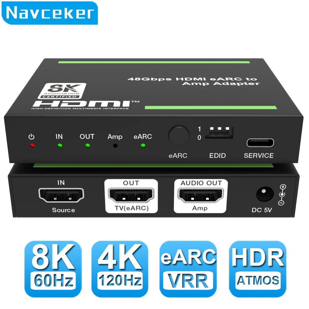Navceke HDMI 2.1 eARC аудио экстрактор, EU Power Plug