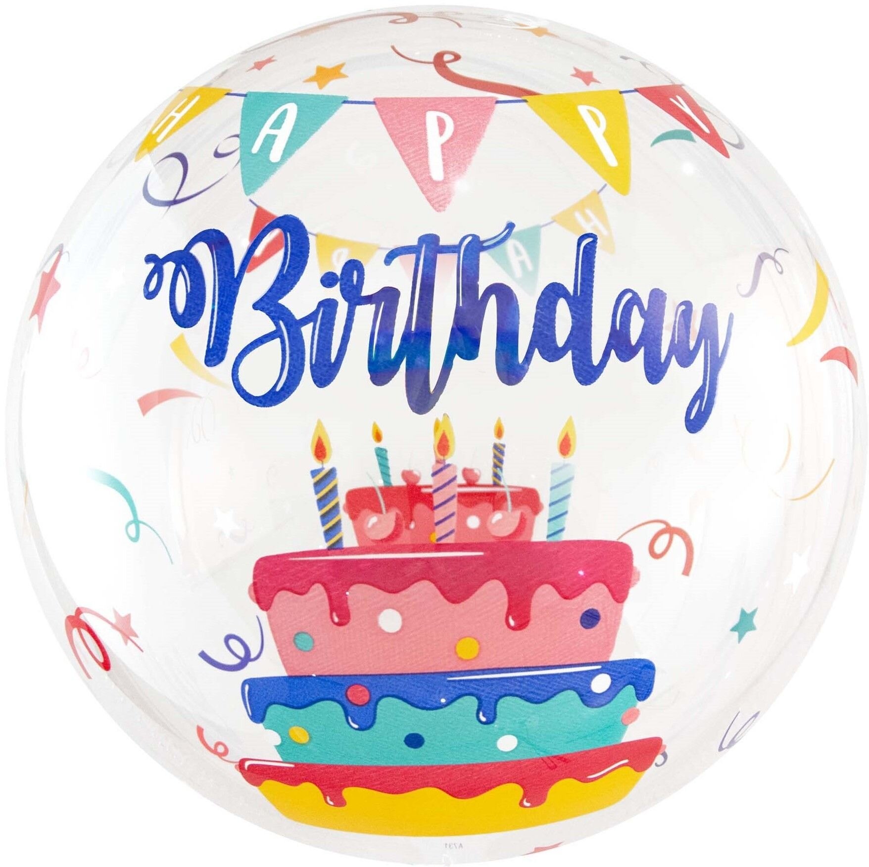 Шар (18'/46 см) Deco Bubble, С Днем Рождения (торт), Прозрачный, Кристалл, 1 шт. в уп.