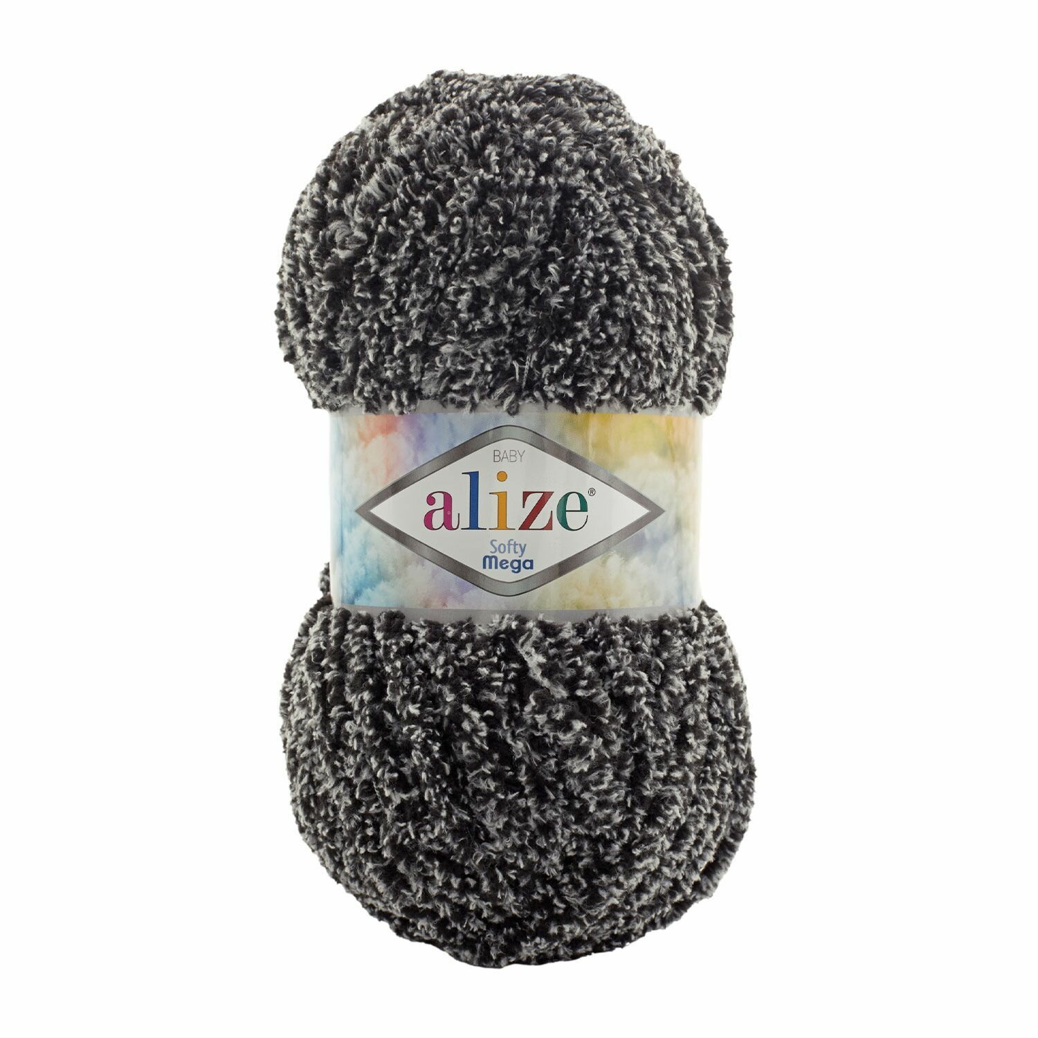 Пряжа Softy mega, Alize, черно-белый - 799, 100% микрополиэстер, 5 мотков, 100 г, 70 м.