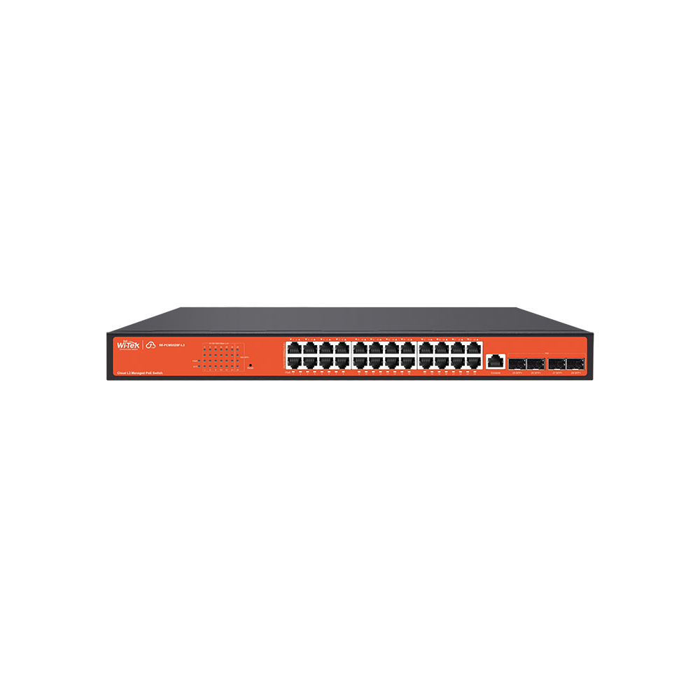 WI-PCMS528F-L3, управляемый коммутатор, PoE бюджет 370Вт, 24GE PoE, 4SFP+ 10G, Cloud