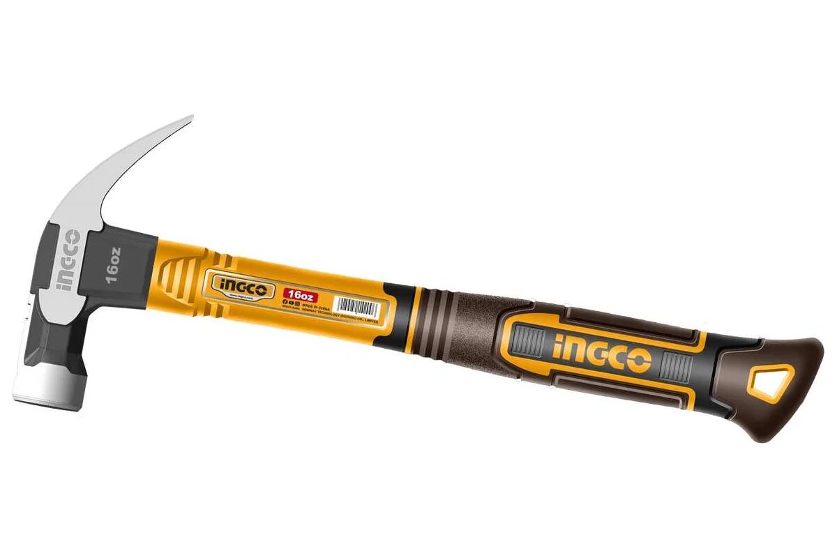 INGCO Гвоздодер-молоток ,450г, ручка фибергласс, нескольз HCH81016