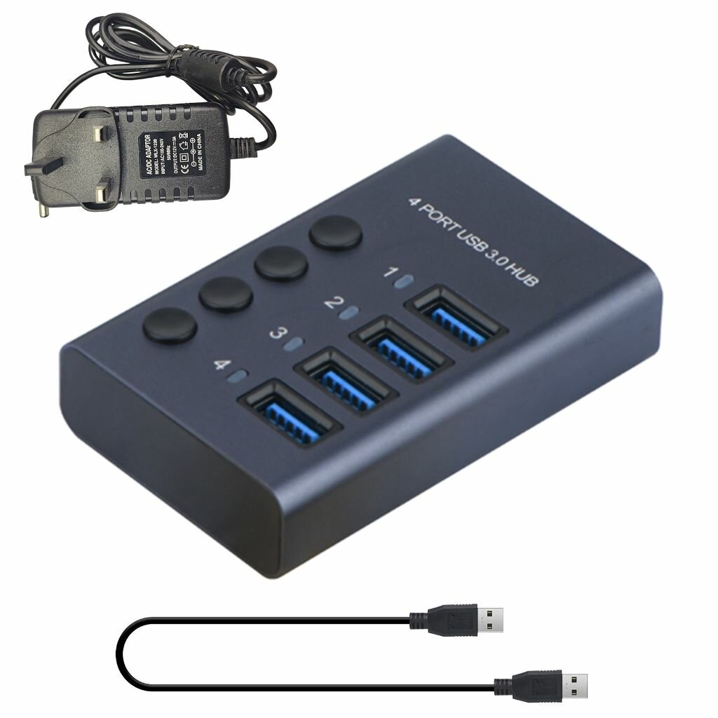 4-портовый разъем USB3.0 с коммутатором-концентратором и штекером британского стандарта питания