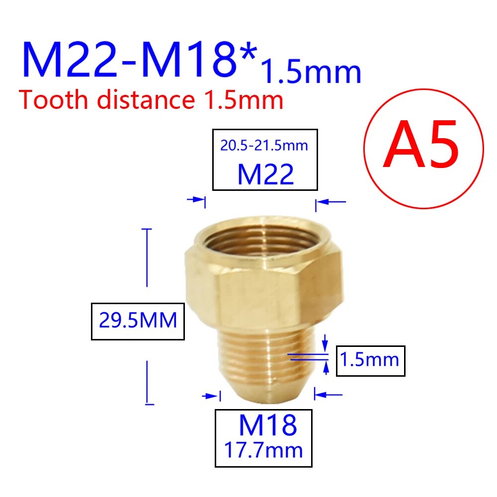 Латунный переходник M22-M18*1.5мм, Tooth distance 1.5мм, A5