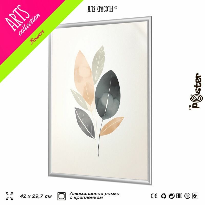 Постер с цветами, для интерьера, Гербарий, в раме, А3 (420х297 мм), интерьерный, SilverPlane