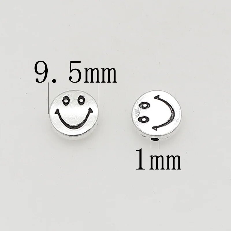 30 шт./лот круглые смайлики россыпью бусины 9,5 мм Античное серебряное изделие ручной работы счастливые металлические бусины разделители DIY ювелирные изделия