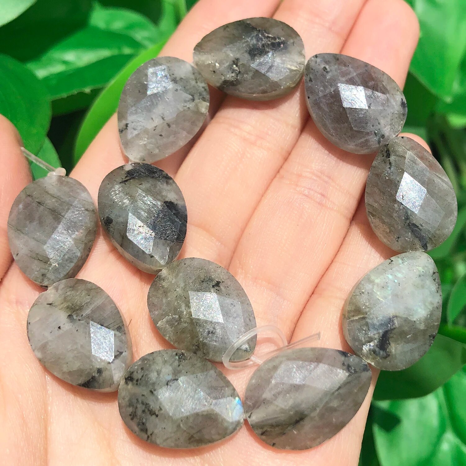 Лабрадорит серый, бусины кабошон, 12 шт