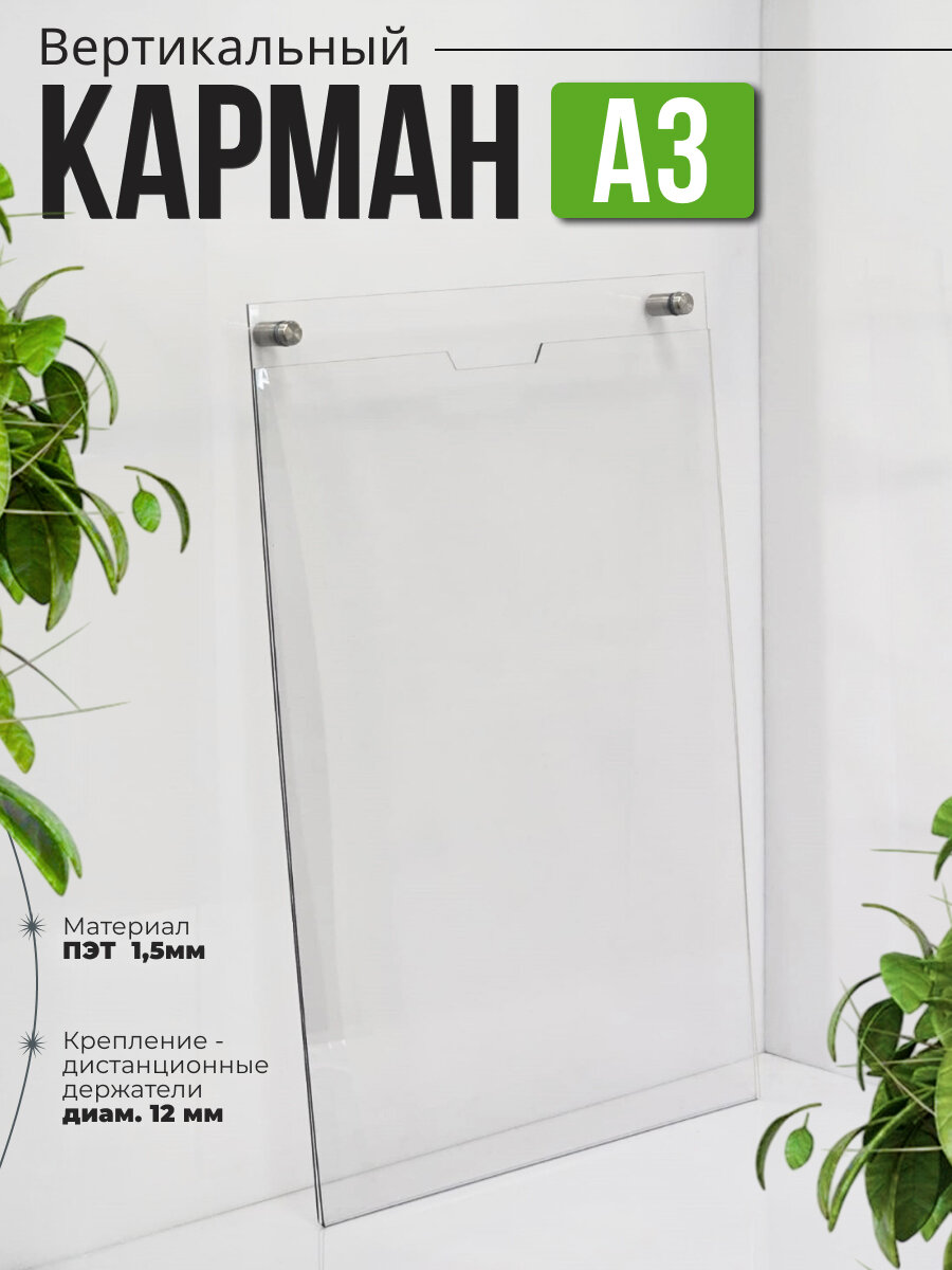 Карман плоский А3 вертикальный на дистанционных держателях