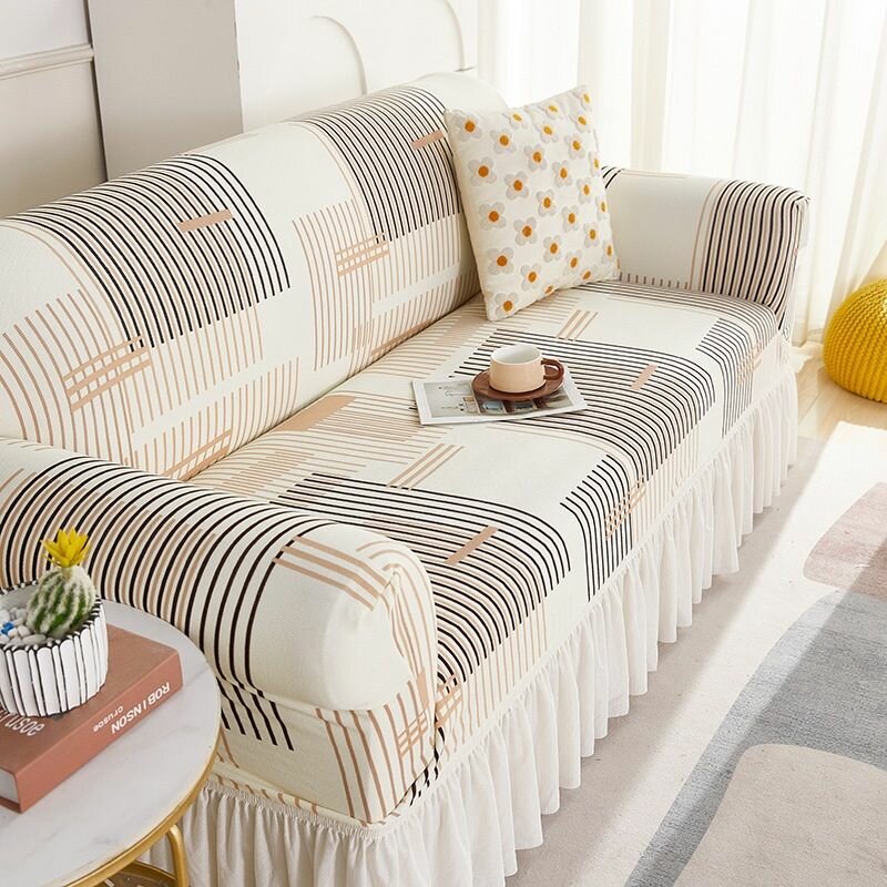 Чехол на диван и 2 кресла с оборкой, диван на резинке, универсальный, чехол для мягкой мебели, комплект