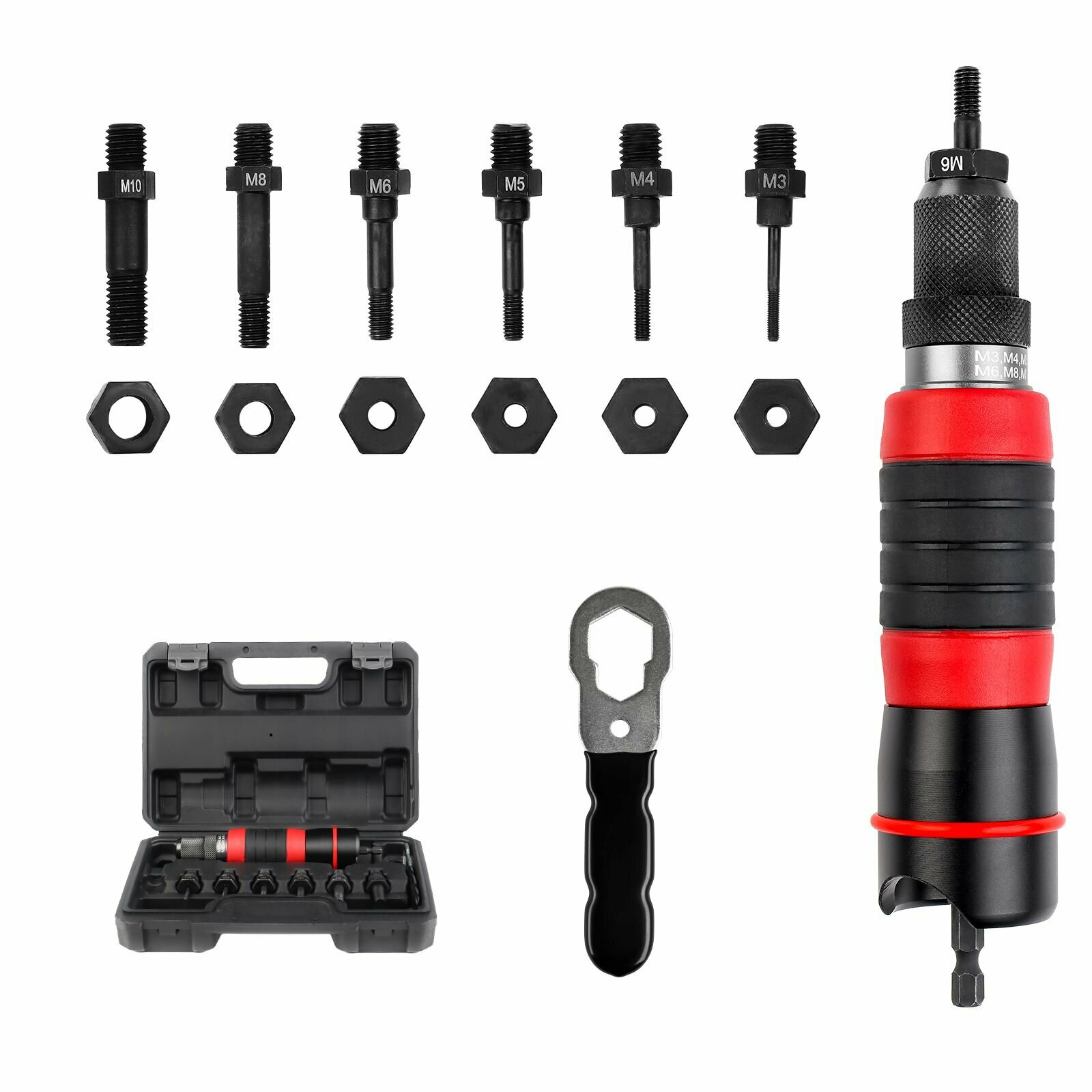 Заклепочник для резьбовых заклепок, электрический привод, Можно заменять различные типы гаек(M3/M4/M5/M6/M8/M10)