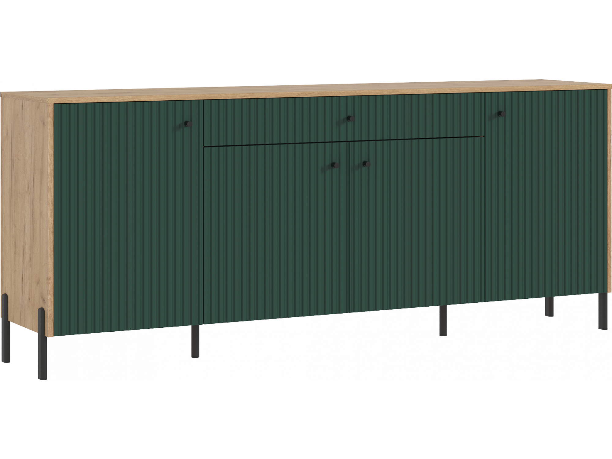 Минималистичный Комод, 3 двери/1 ящик, дуб крафт/браш мени грин (металл)