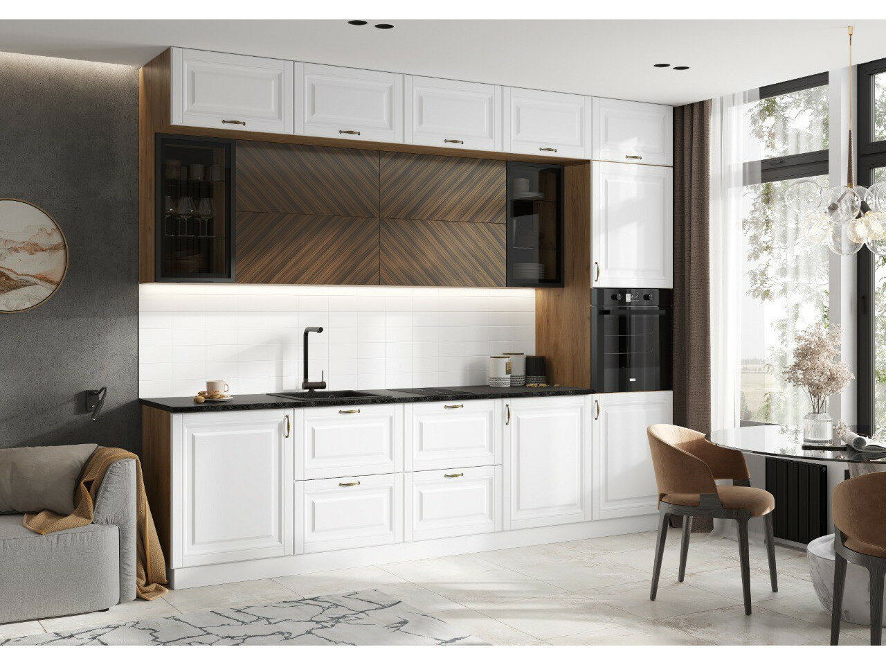 Кухонный гарнитур 3,0м Компоновка №2 (Браш Вайт/Прайм орех, Дуб Крафт)