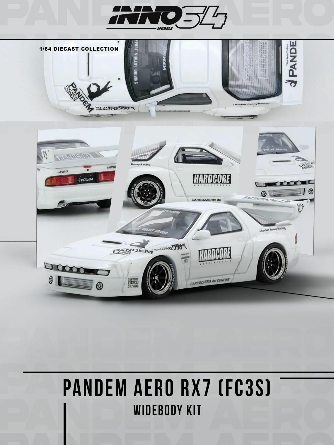 Машинка INNO 1/64 MAZDA RX7 (FC3S) PANDEM AERO Widebody Kit Die-cast Alloy Model Collection Gift