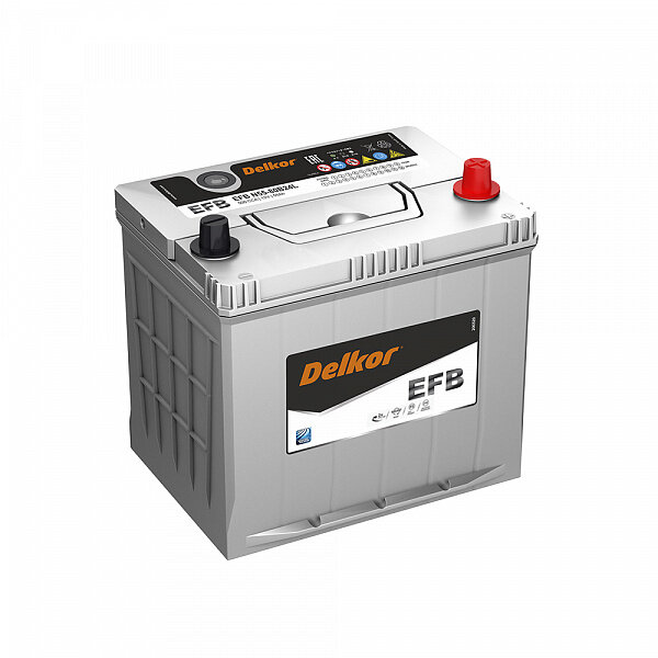 Аккумулятор автомобильный DELKOR EFB 55 80B24L оп 55Ач 500А 237х128х225 тонк кл [B24] 237x128x225