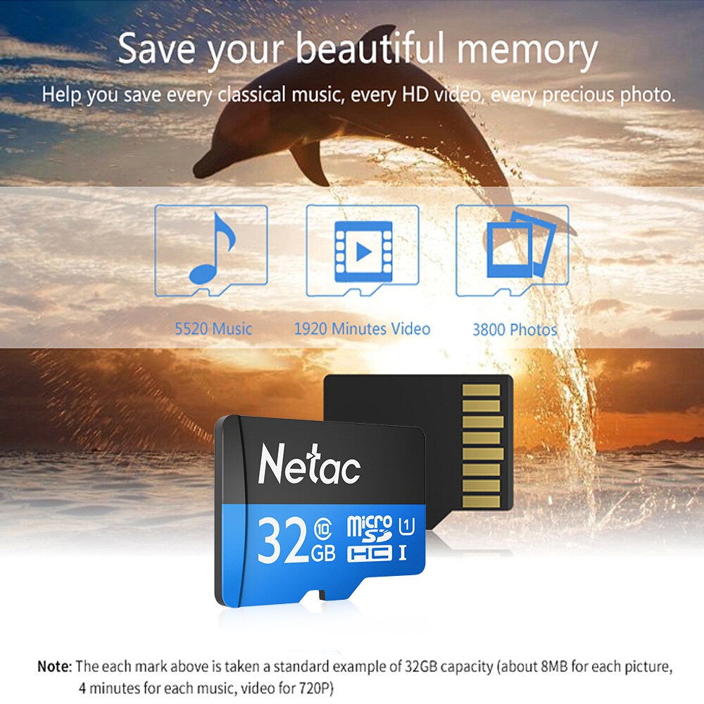 Карта памяти Netac P500 Class 10 32G Micro SDHC TF, UHS1, скорость до 80 МБ/с