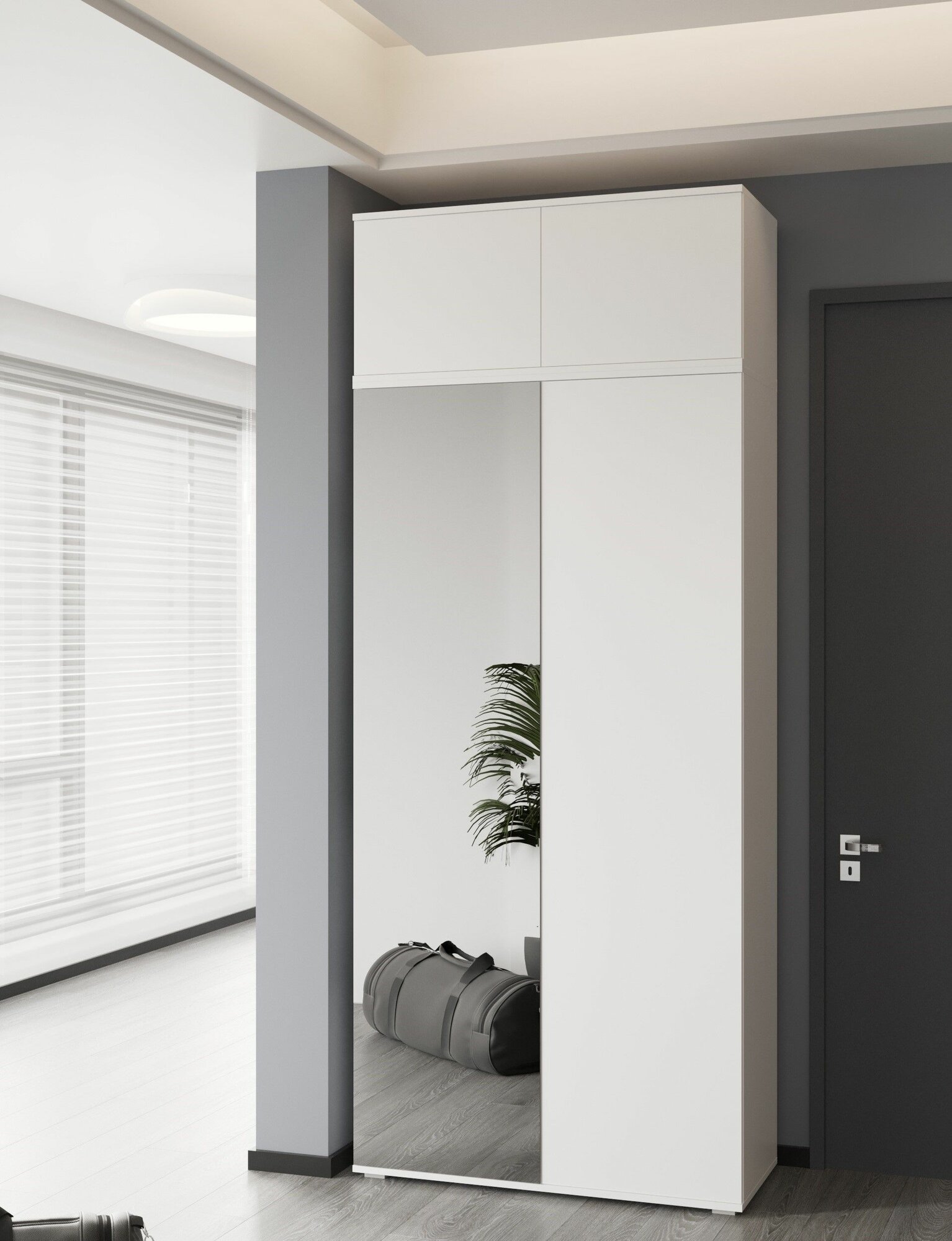 Шкаф для одежды с антресолью, шкаф распашной в прихожую, STARK 2х дверный, Белый, 1000х2250х400 мм (ШхВхГ)