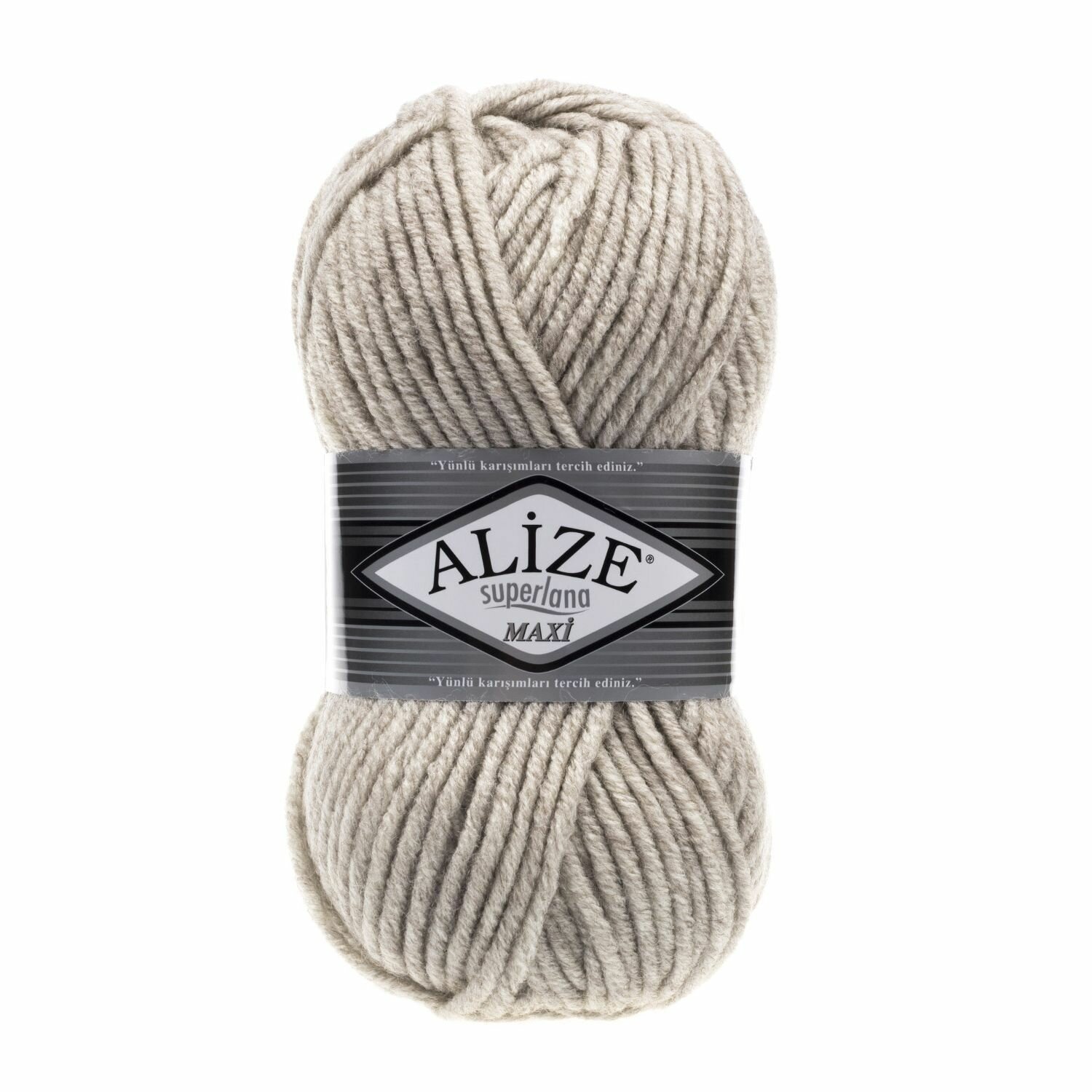Пряжа ALIZE SUPERLANA MAXI, бежевый меланж - 152, 25% шерсть, 75% акрил, 5 мотков, 100 г, 100 м.