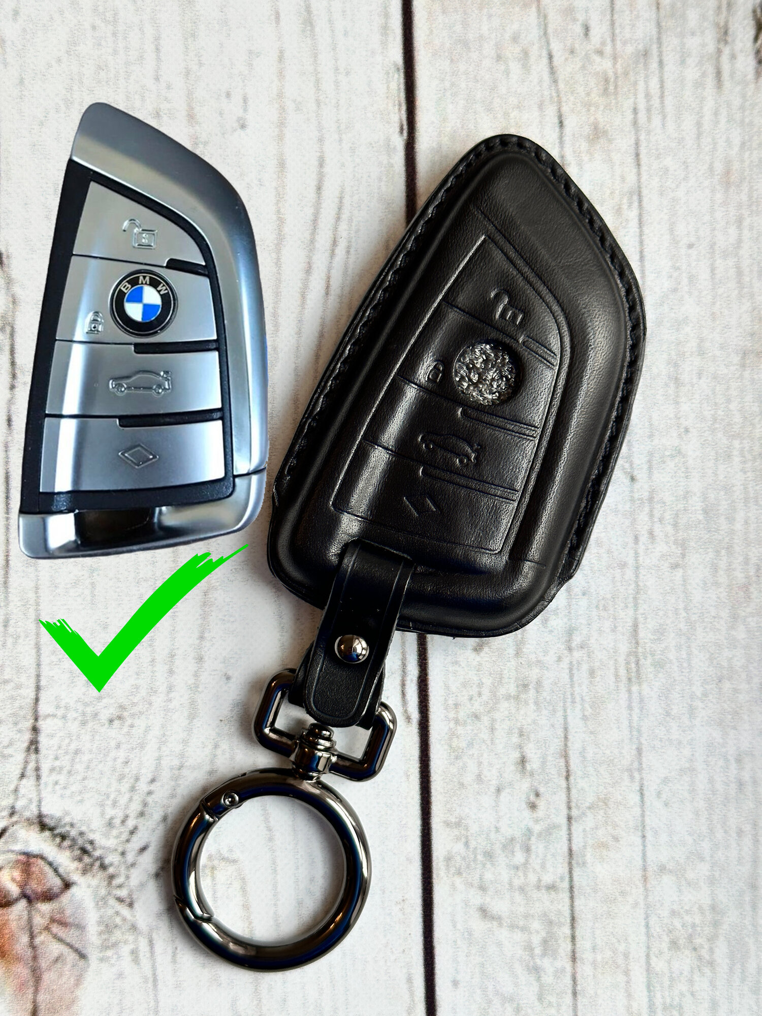 Черный кожаный чехол для ключа bmw f15, f45, g01, g11, g30 (4 кнопки)