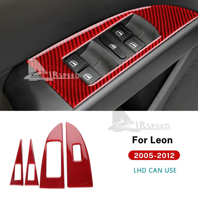 Наклейка из настоящего мягкого карбона для Seat Leon 2005-2012 годов выпуска, автомобилей с левым и правым рулем, декоративная накладка на панель кнопок стеклоподъемников 4-дверной модели.