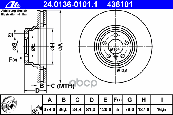 Диск тормозной передн, BMW: 7 745 d 01- Ate арт. 24013601011