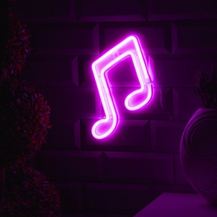 Неоновая вывеска "Ноты", 19x20 см, AAx3+USB, розовый 7989806