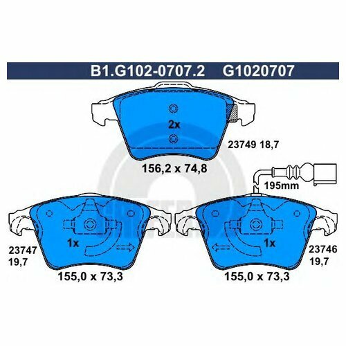Комплект передних тормозных колодок Galfer B1G10207072 для VW Multivan V, VI, Transporter V, VI