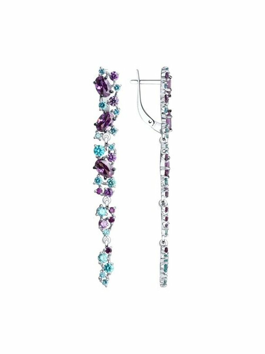 Серьги, серебро, 925 проба, родирование, фианит