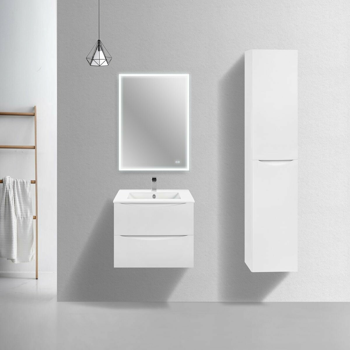 Тумба под керамическую раковину Vincea Mia Slim 60 подвесная, 2 выкатных ящика soft close