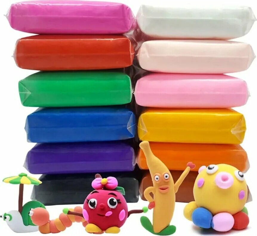 Пластилин воздушный для детей, набор 12 цветов ( Суперлегкий)