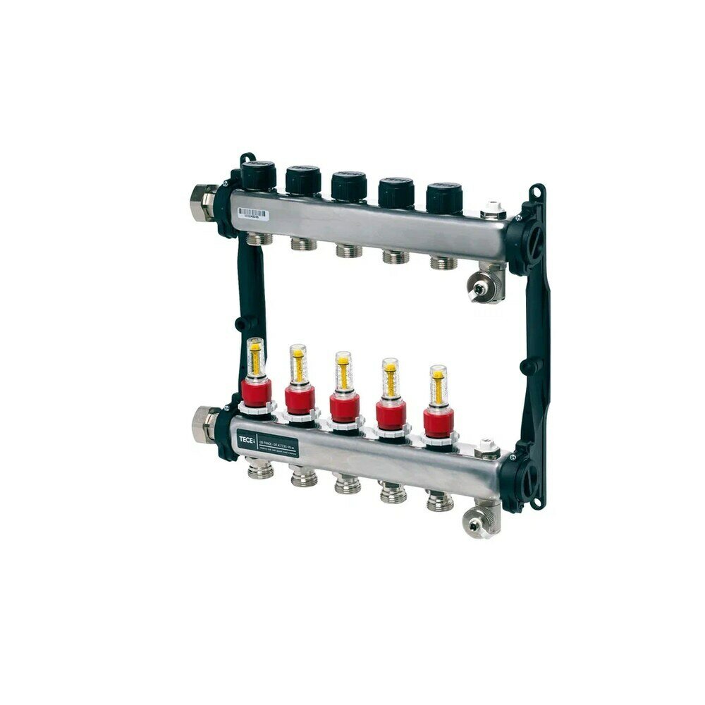 Коллектор для теплого пола Tece (77310005) 1 ВР(г) х 5 выходов 3/4 НР(ш) ЕК х 1 ВР(г) с расходомерами