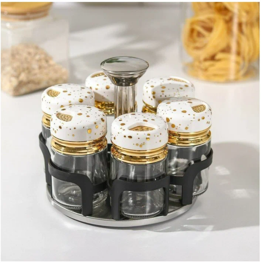 Набор из стекла для специй Карусель | Spice Carousel | цвет белый под мрамор, 6 шт