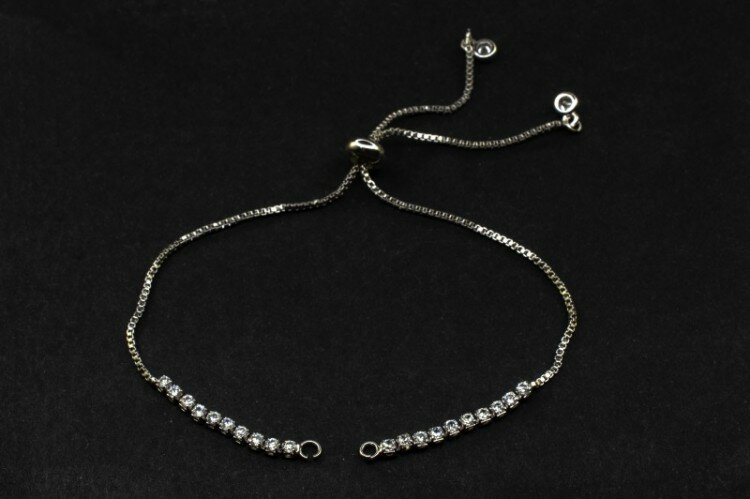 Основа для браслета Цепочка с замком-слайдер 25см, звено 1,2х1,2мм, страз 2мм, цвет платина, латунь/цирконий, 16-091, 1шт