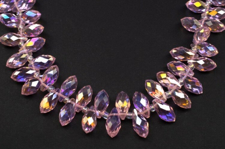 Бусина стеклянная граненая Капля 12х6мм, цвет розовый, прозрачная, гальваническое покрытие, 503-032, 5шт