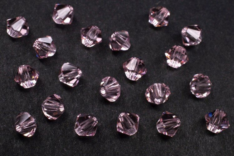Бусины биконусы хрустальные 4мм, цвет LIGHT ROSE, 746-072, 20шт