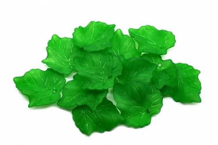 Бусины акриловые Лист 24х23х3мм, отверстие 1мм, цвет зеленый матовый, 540-311, 10г (около 25шт)