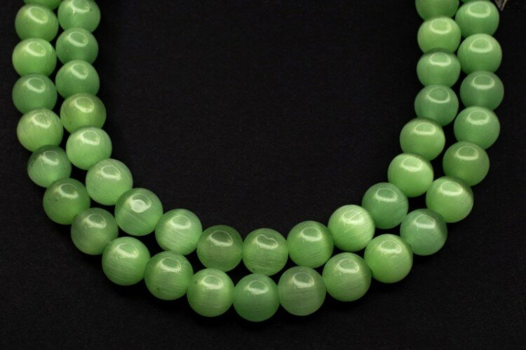 Бусина круглая Кошачий глаз 8мм, отверстие 1мм, цвет салатовый, 548-015, 10шт