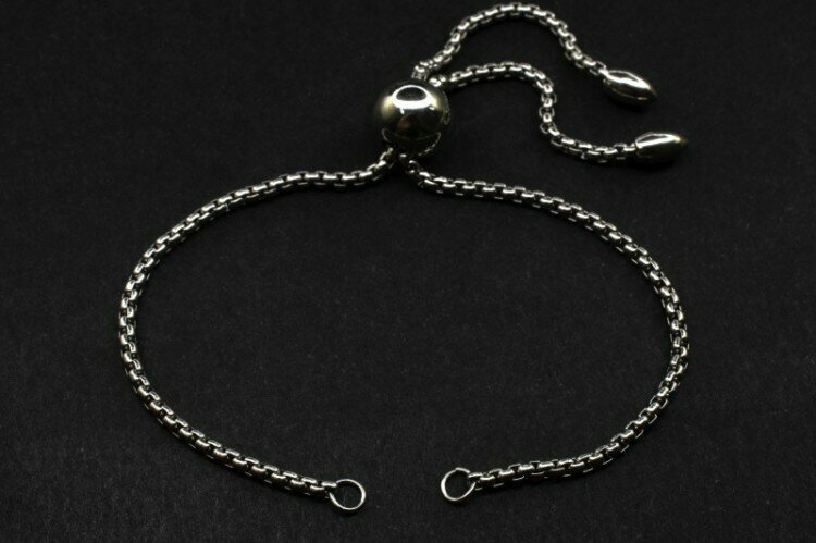 Основа для браслета Цепочка с замком-слайдер 24см, звено 2х2мм, цвет стальной, хирургическая сталь, 16-087, 1шт