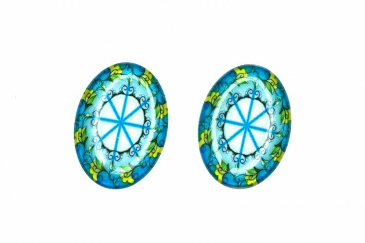 Кабошон стеклянный овальный с принтом Мозаика 30х22х6мм, цвет разноцветный, 2001-028, 1шт